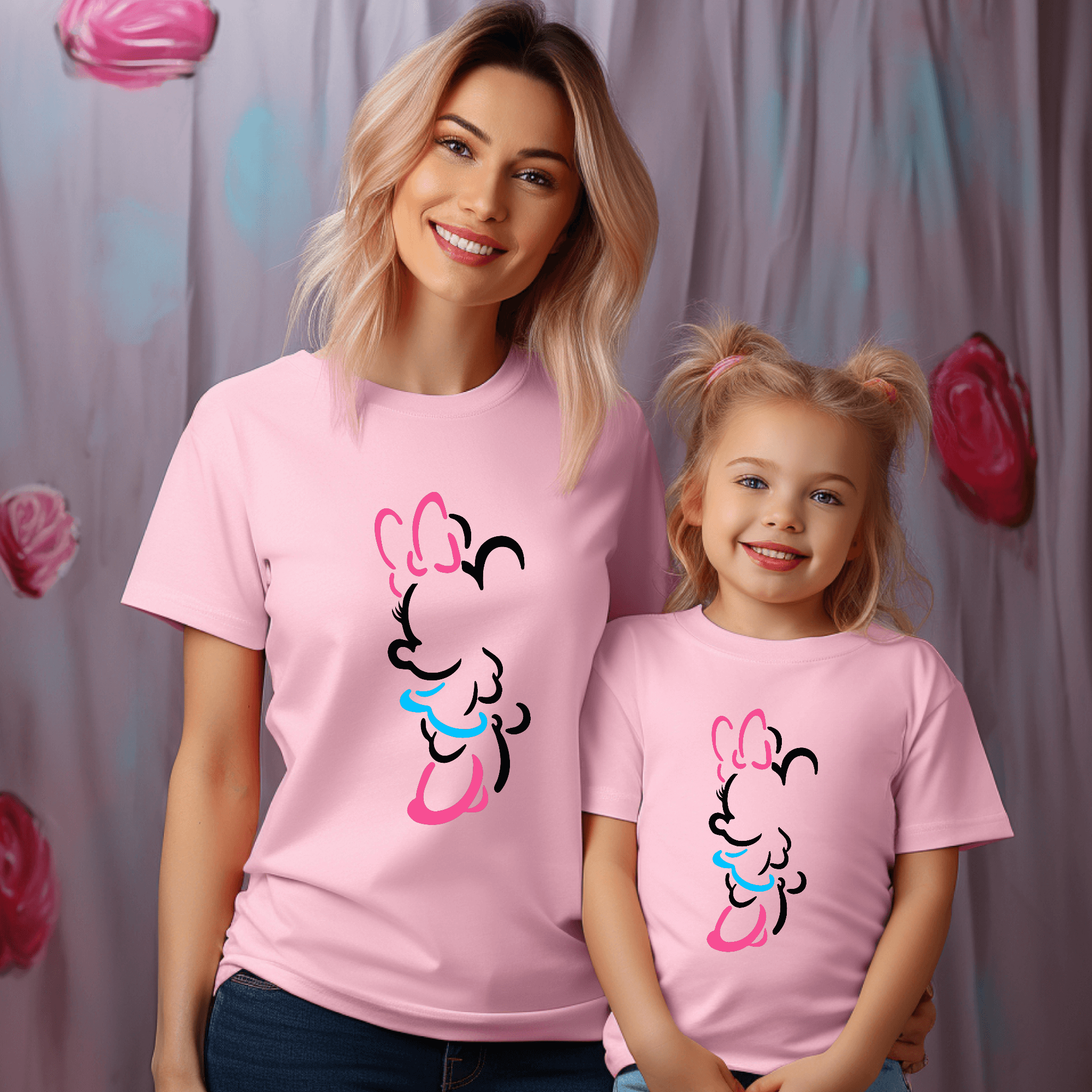 Camiseta Mickey-Minnie Silueta. Camiseta igual para mama y niña o niño